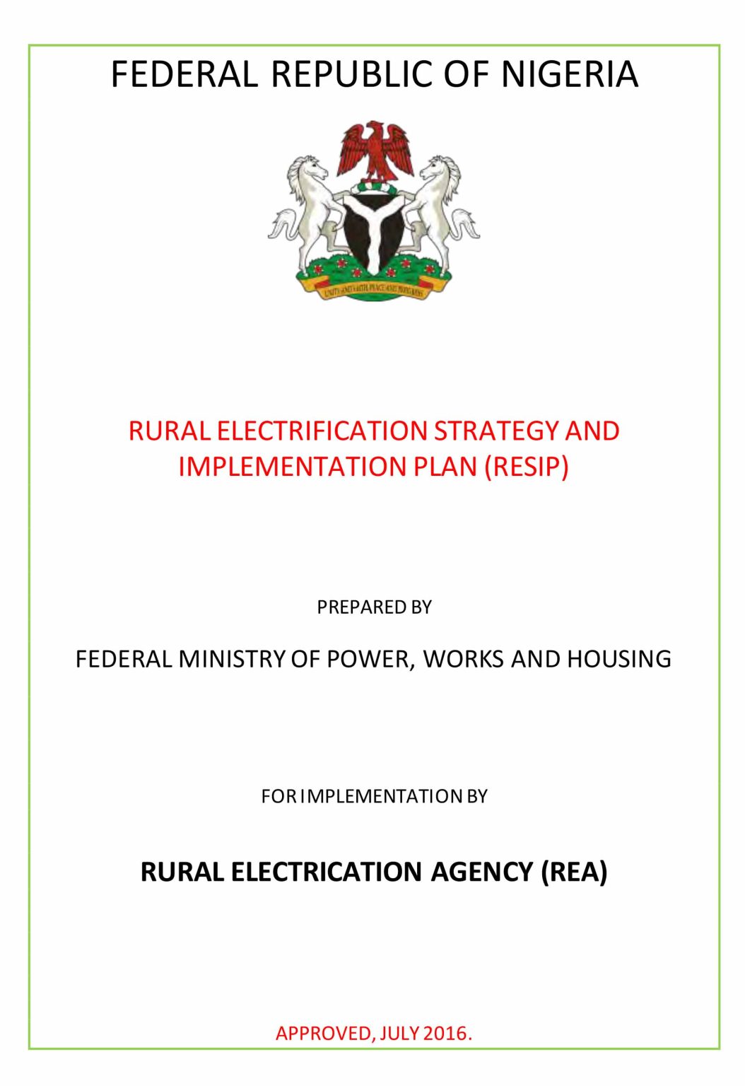 Rural Electrification Strategy And Implementation Plan (RESIP) Nigeria ...